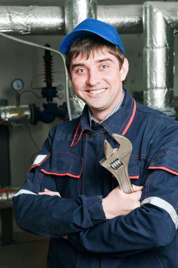 Heating Engineer Repairman in Boiler Room Stock Image - Image of ...