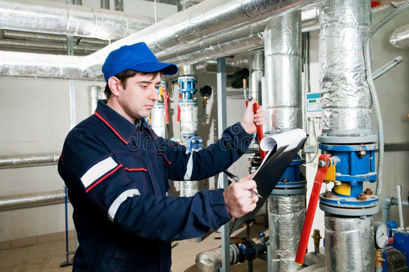 Heating Engineer in Boiler Room Stock Photo - Image of system, industry ...
