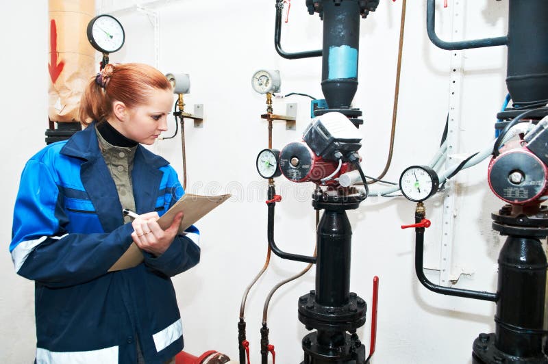 Heating Engineer in Boiler Room Stock Image - Image of manometer ...