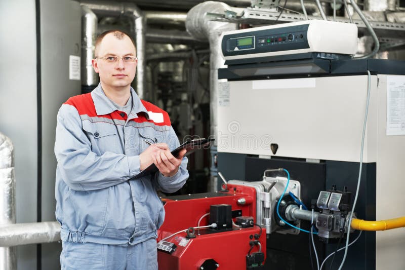 Heating Engineer in Boiler Room Stock Image - Image of room, biler ...