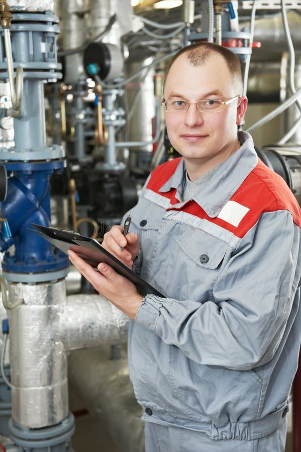 Heating Engineer in Boiler Room Stock Image - Image of faucet ...