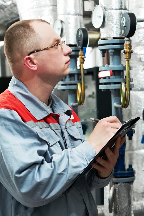 Heating Engineer in Boiler Room Stock Image - Image of house, pipe ...