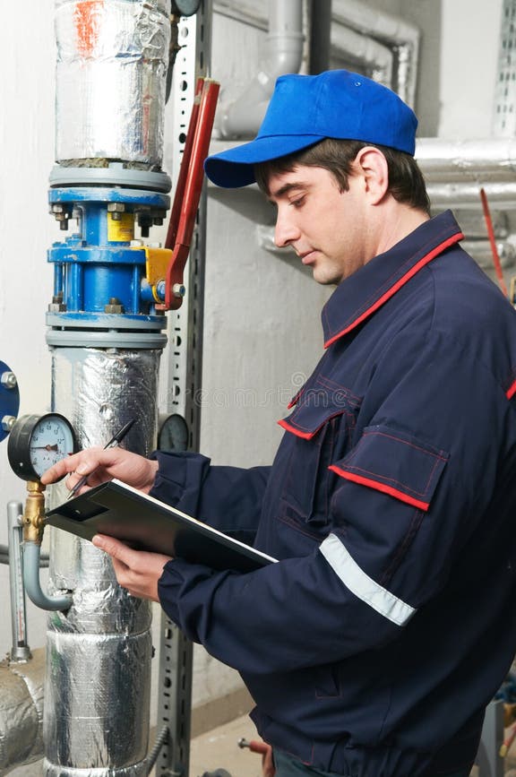 Heating Engineer Repairman in Boiler Room Stock Image - Image of ...