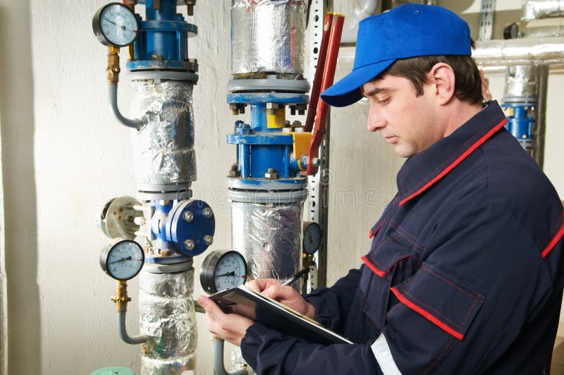 Heating Engineer Repairman in Boiler Room Stock Image - Image of ...