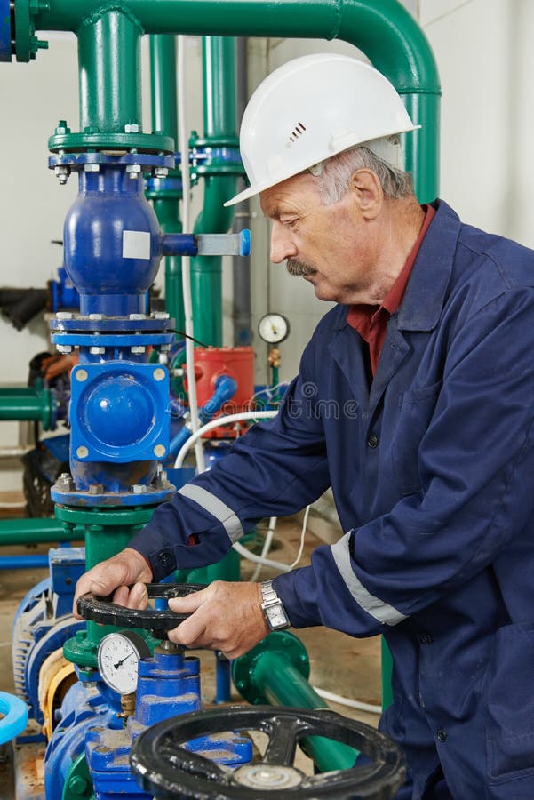 Heating Engineer Repairman in Boiler Room Stock Image - Image of ...