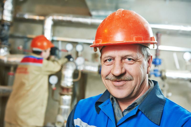 Heating Engineer Repairman in Boiler Room Stock Photo - Image of ...