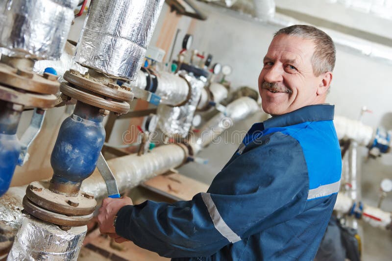Heating Engineer Repairman in Boiler Room Stock Image - Image of ...