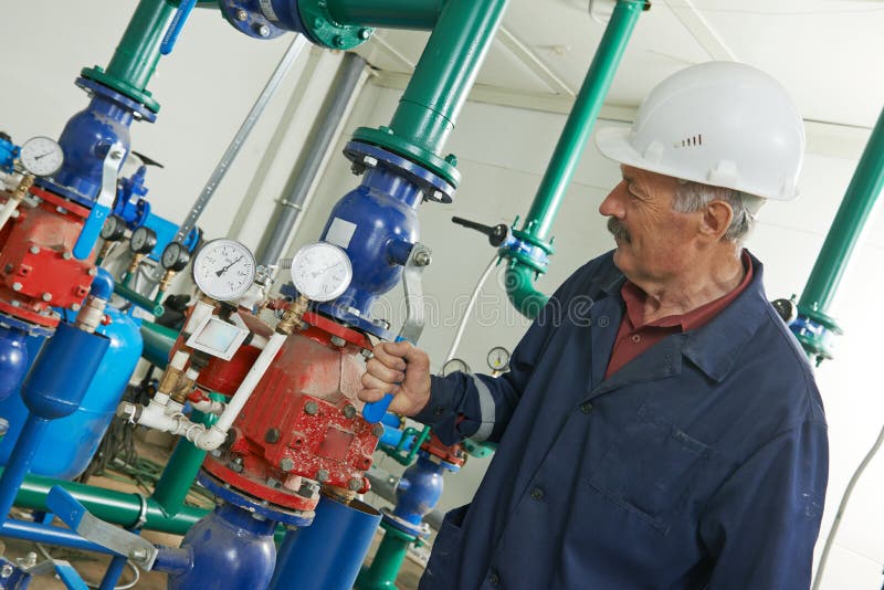 Heating Engineer Repairman in Boiler Room Stock Image - Image of ...