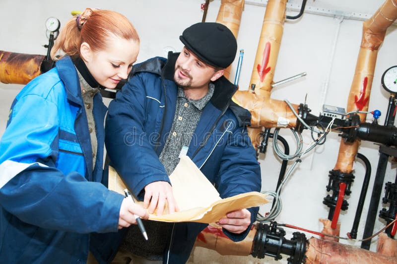 Heating Engineers in Boiler Room Stock Image - Image of pipe, plan ...