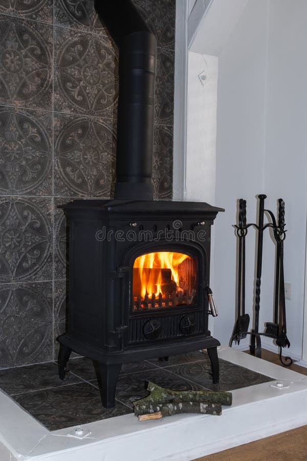 Heating Fireplace Energy Alternative System Old-fashioned Flame Warm House Stock Photo - Image ...