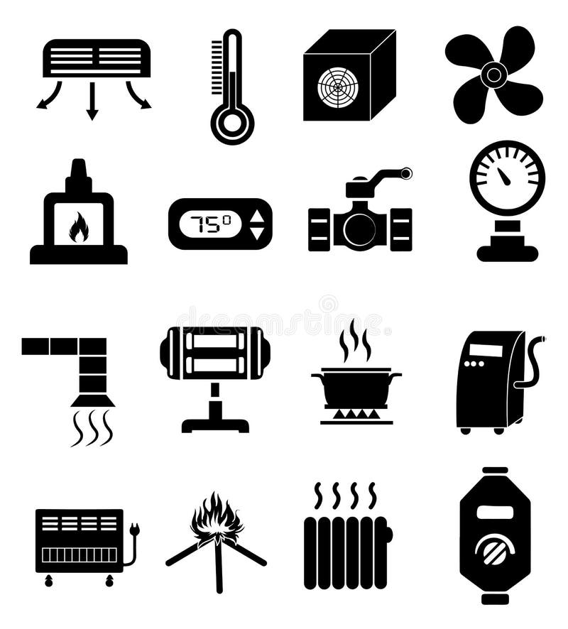 Heating And Cooling Icons Set. Stock Illustration - Illustration of ...