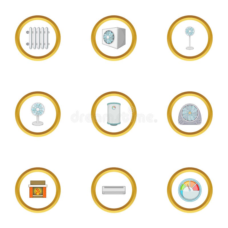 Heating Icons Set, Cartoon Style Stock Vector - Illustration of cooling ...