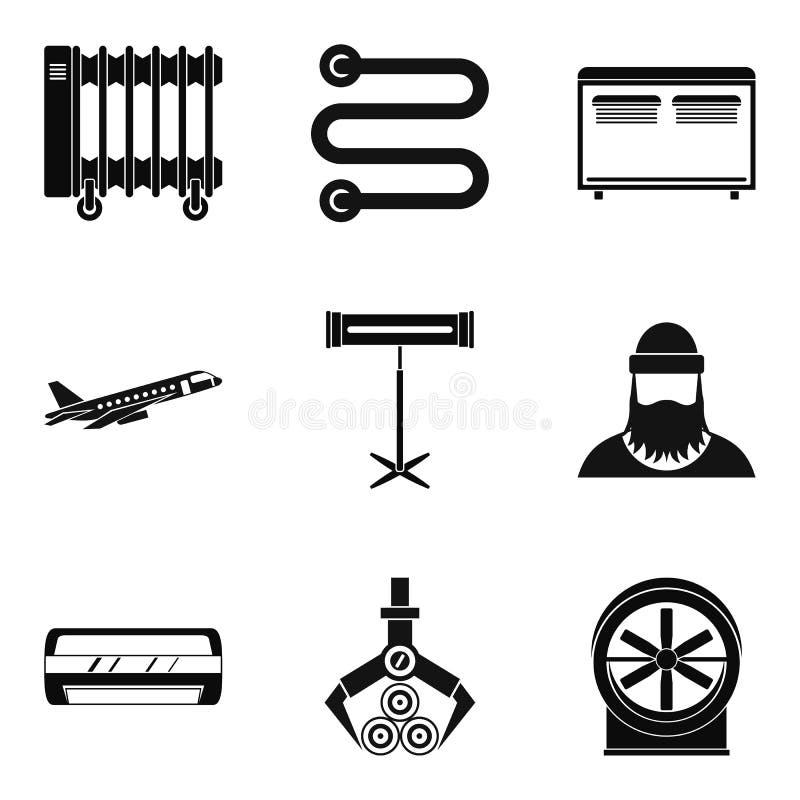 Heating Icons Set, Simple Style Stock Vector - Illustration of holiday ...