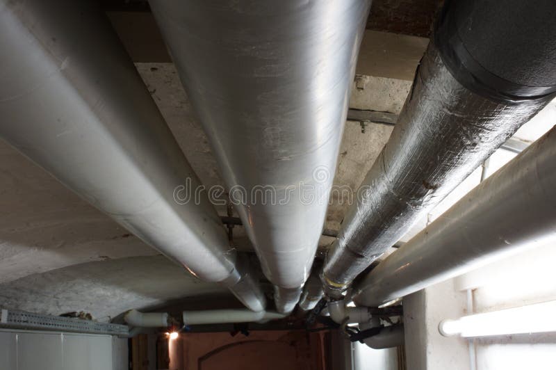 Heating Pipes in the Cellar Stock Photo - Image of construction ...