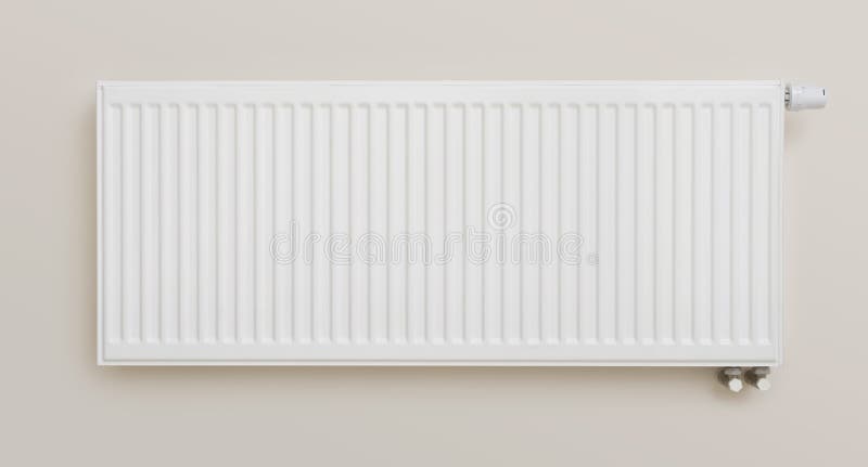 Heating Radiator with Adjusting Knob Installed on Beige Color Wall ...
