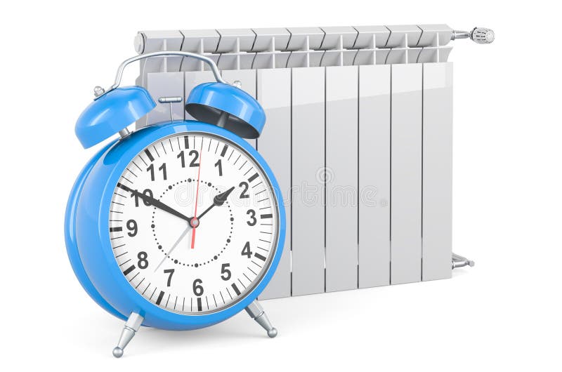Heating Radiator with Alarm Clock, 3D Rendering Stock Illustration ...
