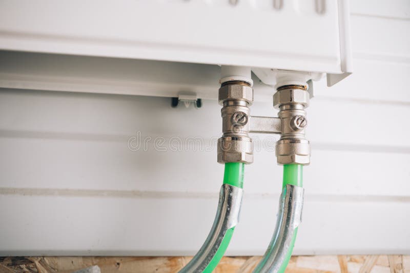 Heating Radiator with Bottom Connection Pipes Stock Image - Image of ...