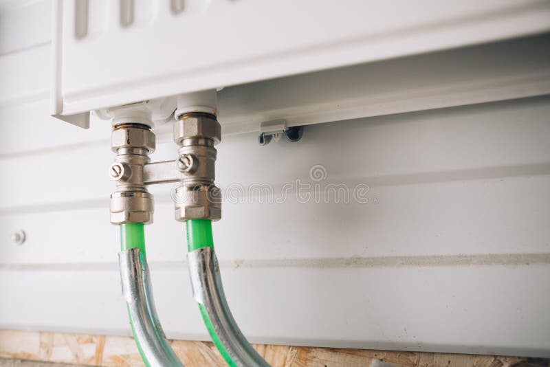 Heating Radiator with Bottom Connection Pipes Stock Image - Image of ...