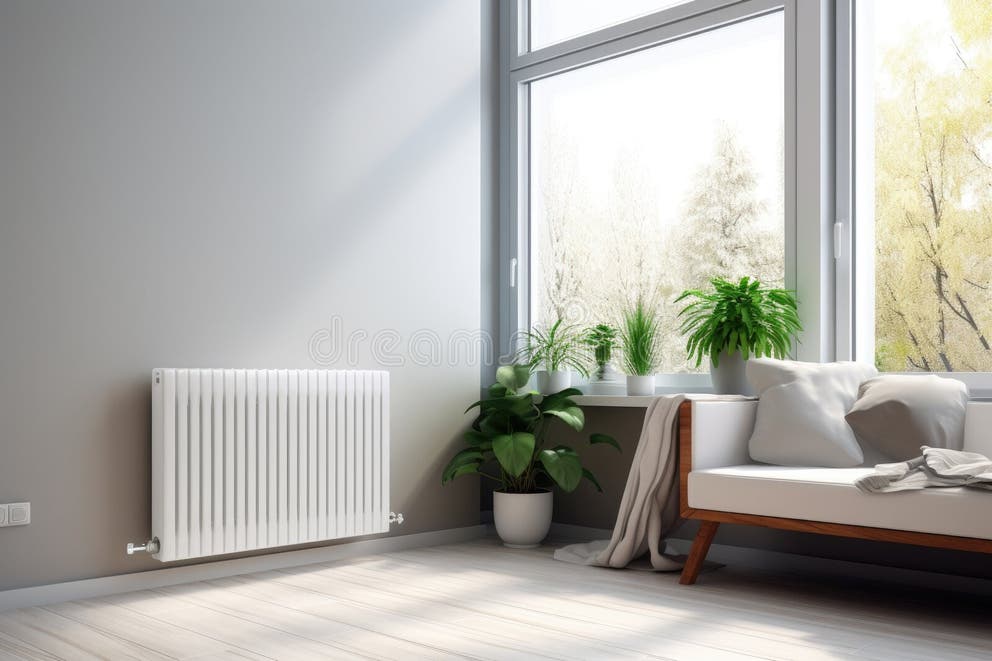 Heating Radiator in Interior Next To a Sofa Stock Image - Image of ...