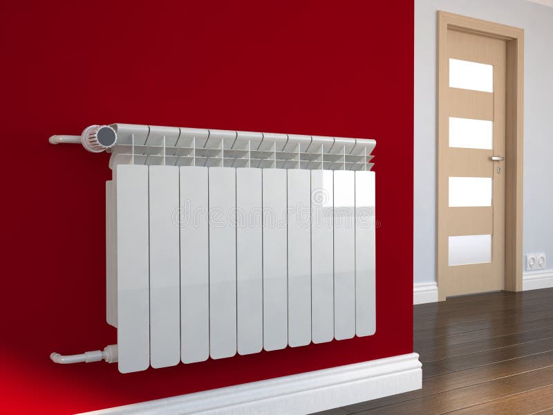 Heating Radiator on Red Wall, 3d Illustration Stock Illustration ...