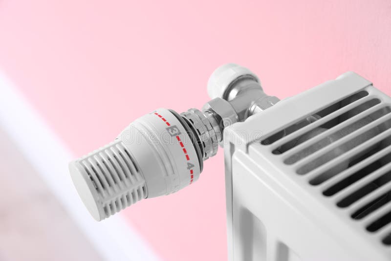 Heating Radiator with Thermostat Stock Image - Image of indoors ...