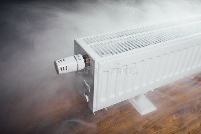 Heating Radiator with Warm Steam Stock Photo - Image of power, plumbing ...