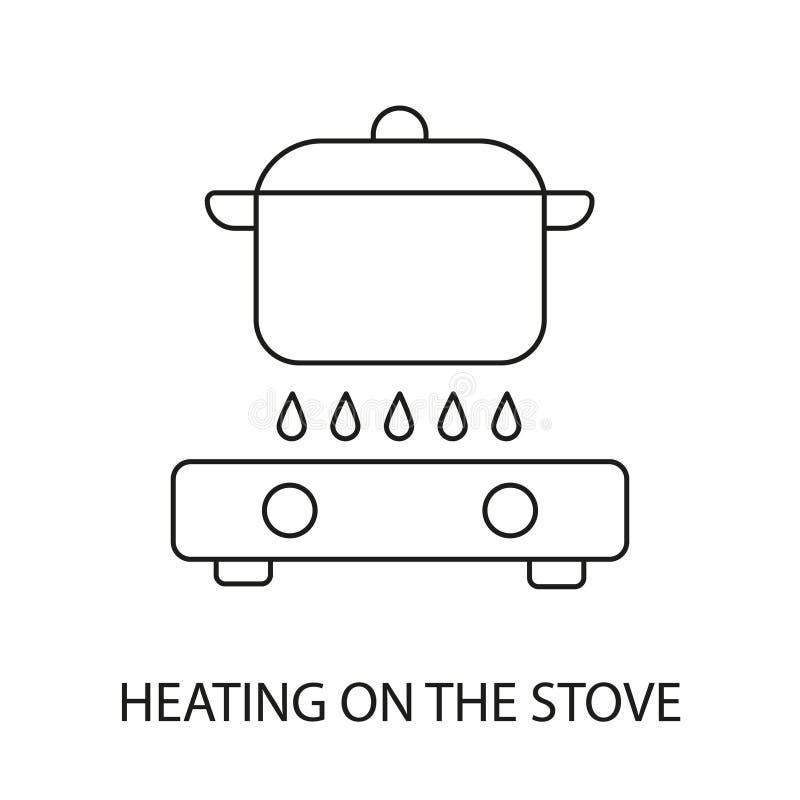 Heating on the Stove, the Pan Stands on the Gas Stove Line Vector Icon ...
