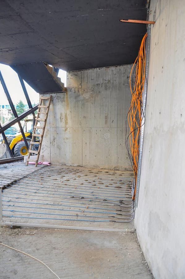 Heating System is Being Installed Inside the Concrete Structure in a ...