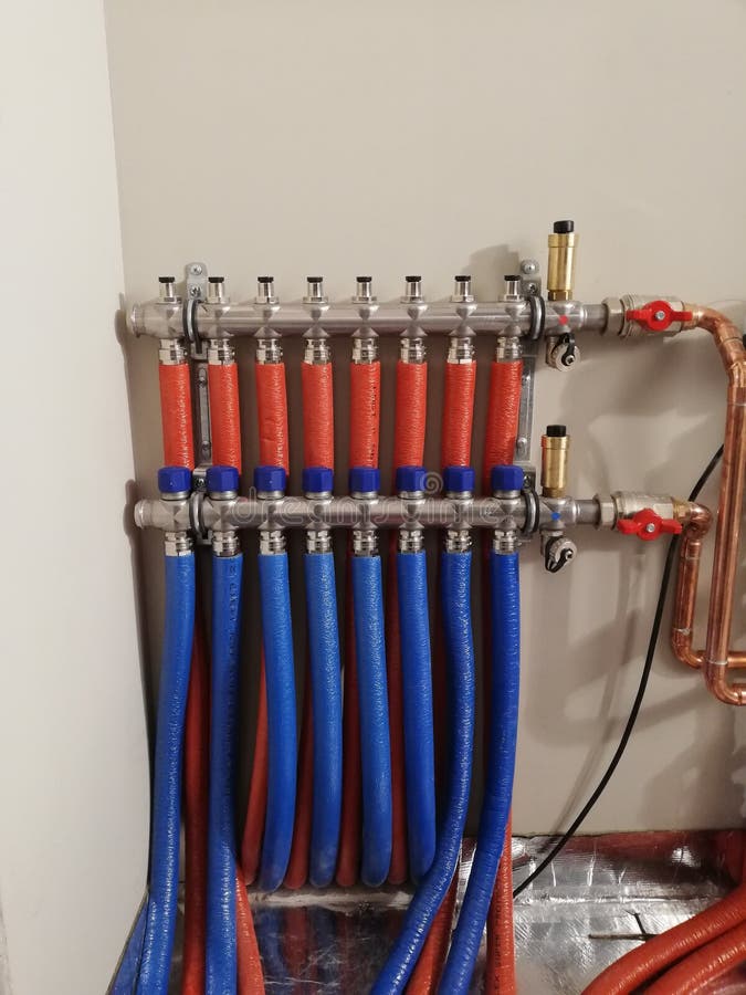 Heating System with Copper Pipes, Valves and Other Equipment in a ...