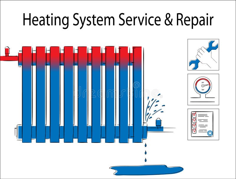 Heating System Service and Repair.Illustration with Leaky Heating ...