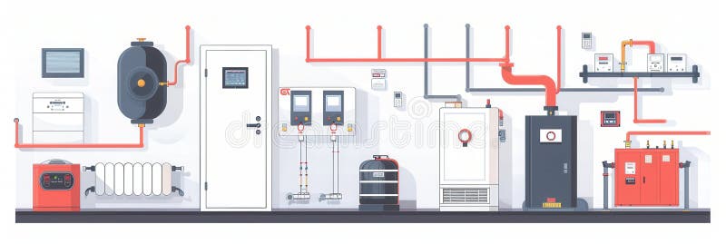 Heating System Setup in a Basement Room with Gas Boiler and Modern ...