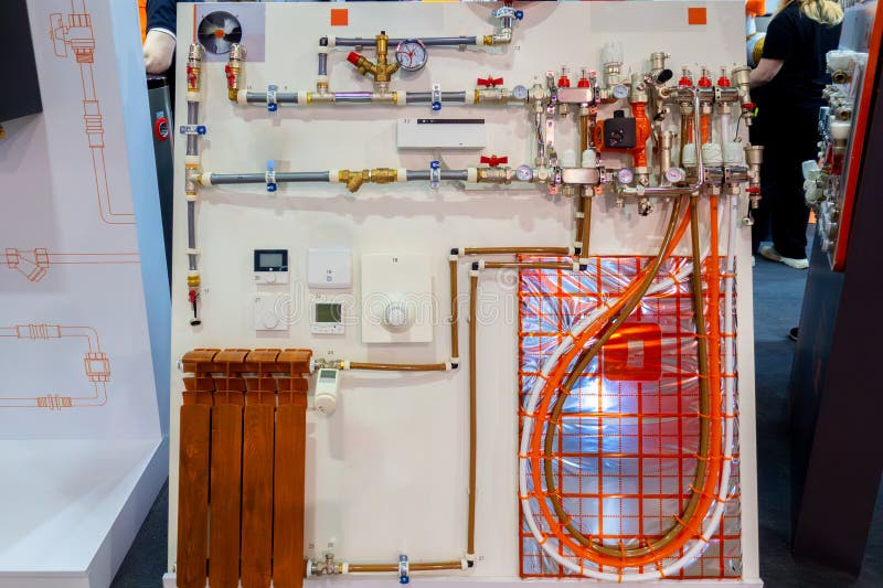 Heating System on the Stand. Manifold with Flow Meter Stock Photo ...