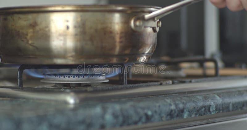 Heating Up the Frying Pan on the Stove Stock Video - Video of ...