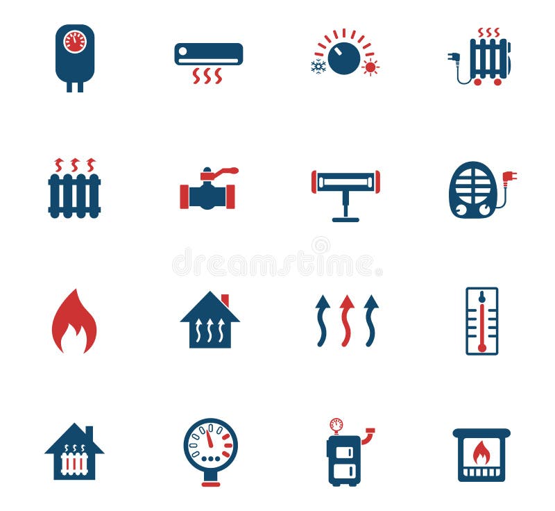 Heating icon set stock vector. Illustration of fire - 121796001