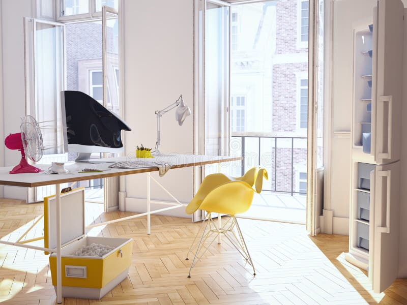 Heatwave in the Office. 3d Rendering Stock Image - Image of climate ...