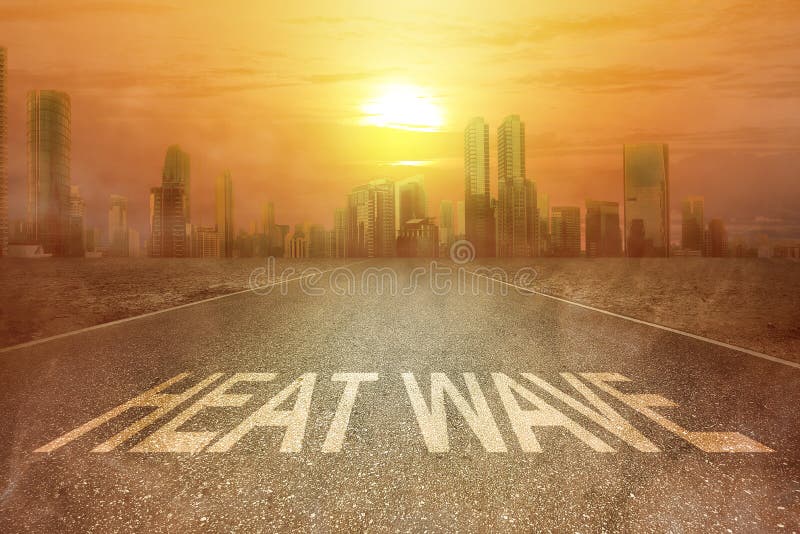 Heatwave Text on the Street on the City with the Glowing Sun Background ...