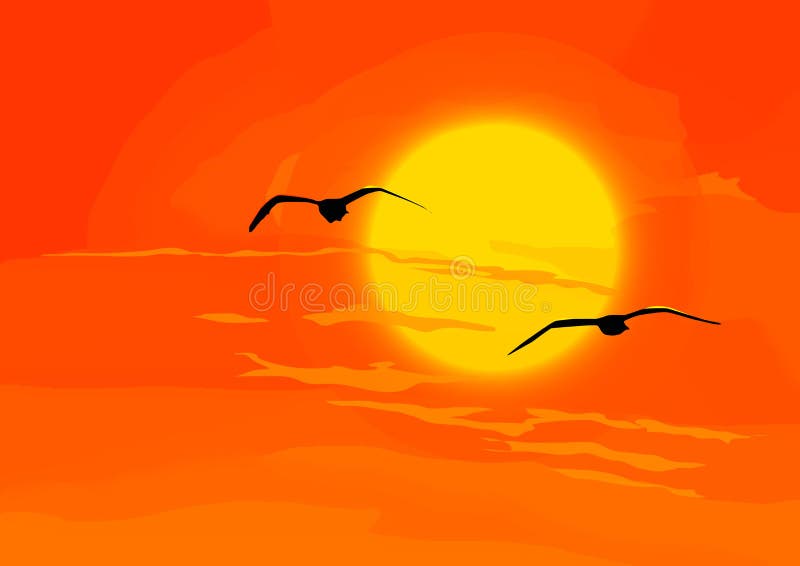 Heaven. Birds with Orange Sunset Stock Vector - Illustration of pattern ...