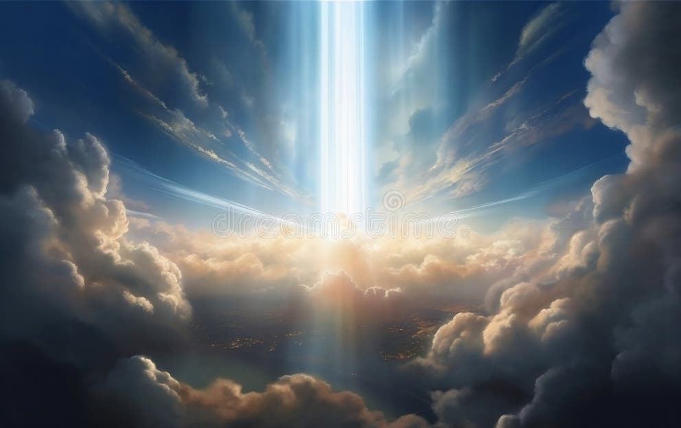 Heaven with Clouds an Beam of Lights Stock Illustration - Illustration ...