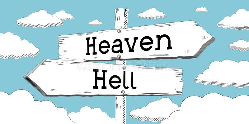 Heaven and Hell - Outline Signpost with Two Arrows Stock Illustration ...