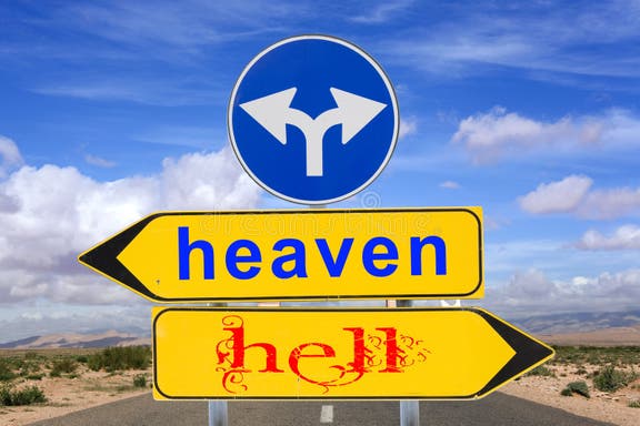 Heaven and Hell Road Sign Warning Stock Photo - Image of vintage ...