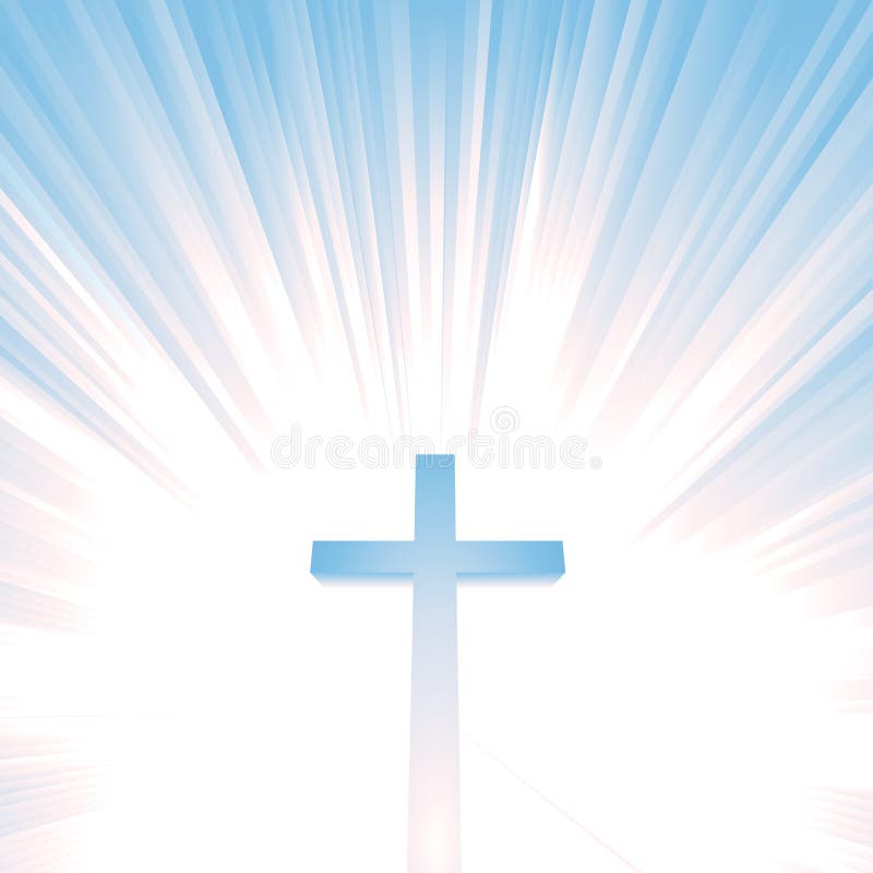 Christian Cross with Light Beams Over Sky Stock Illustration ...