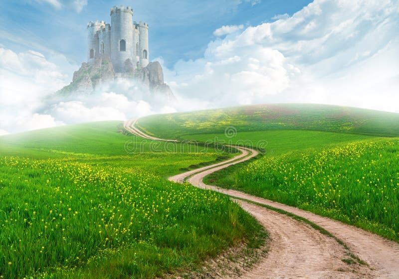 Heaven Paradise Kingdom with Castle Above the Clouds Stock Image ...