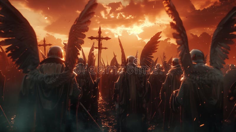 Heavenly Angelic Army Prepare for an Apocalyptic War Stock Illustration ...