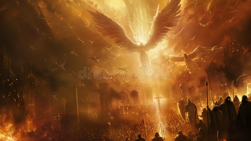 Heavenly Angelic Army Prepare for an Apocalyptic War Stock Illustration ...