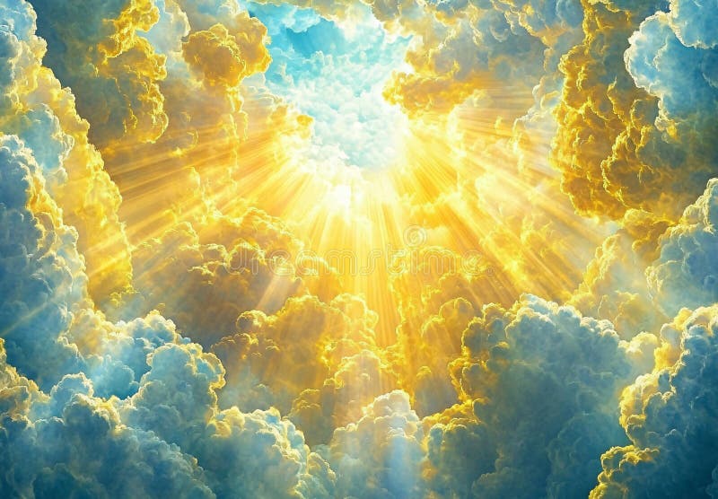 Heavenly Clouds with Divine Sunlight Stock Illustration - Illustration ...