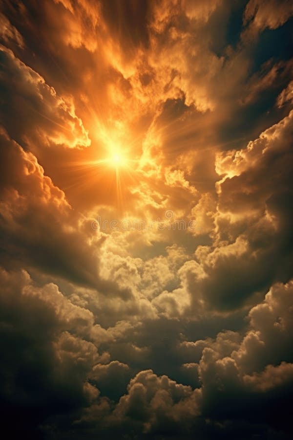 Heavenly Clouds with Sun Rays Breaking through Stock Illustration - Illustration of sunburst ...