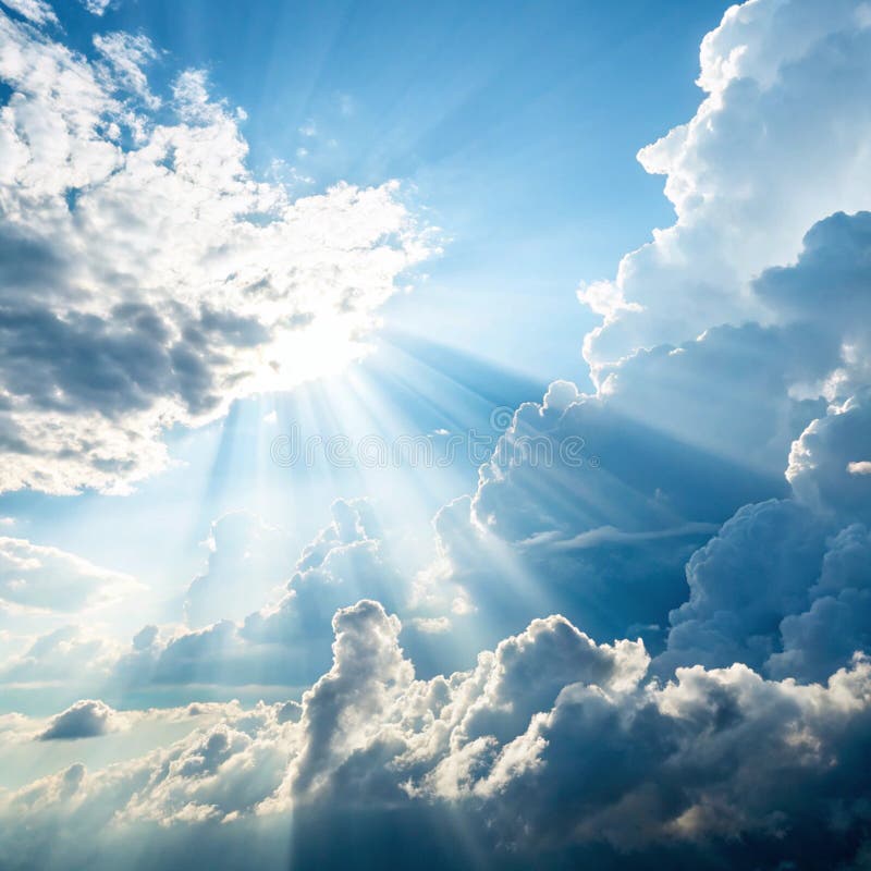 Heavenly Divine Sky with Dramatic Clouds and Sunshine Stock ...
