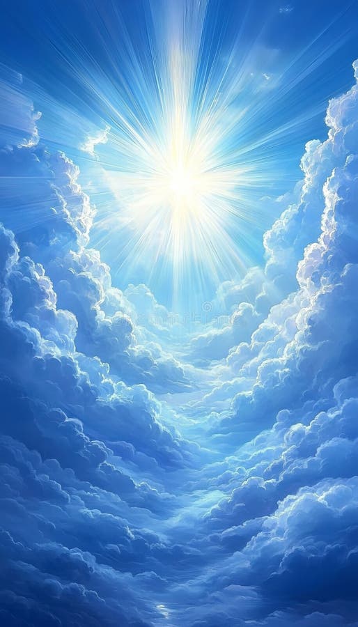 Heavenly Glow Dreamy Blue Sky with Fluffy White Clouds and Radiant ...