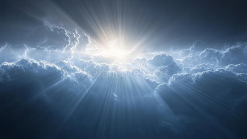 Heavenly Light Beams through Clouds Above Stock Illustration ...