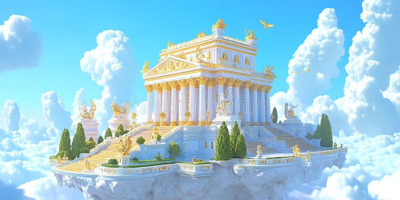 Heavenly Palace in the Clouds Fantasy Art Stock Illustration ...